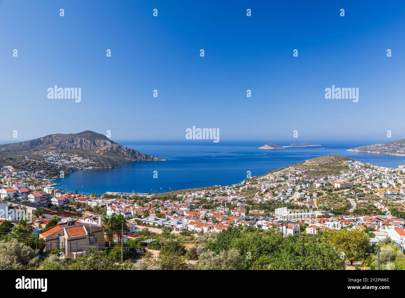 Aerial view of Kalkan, Turkey. Summer landscape photo with small ...