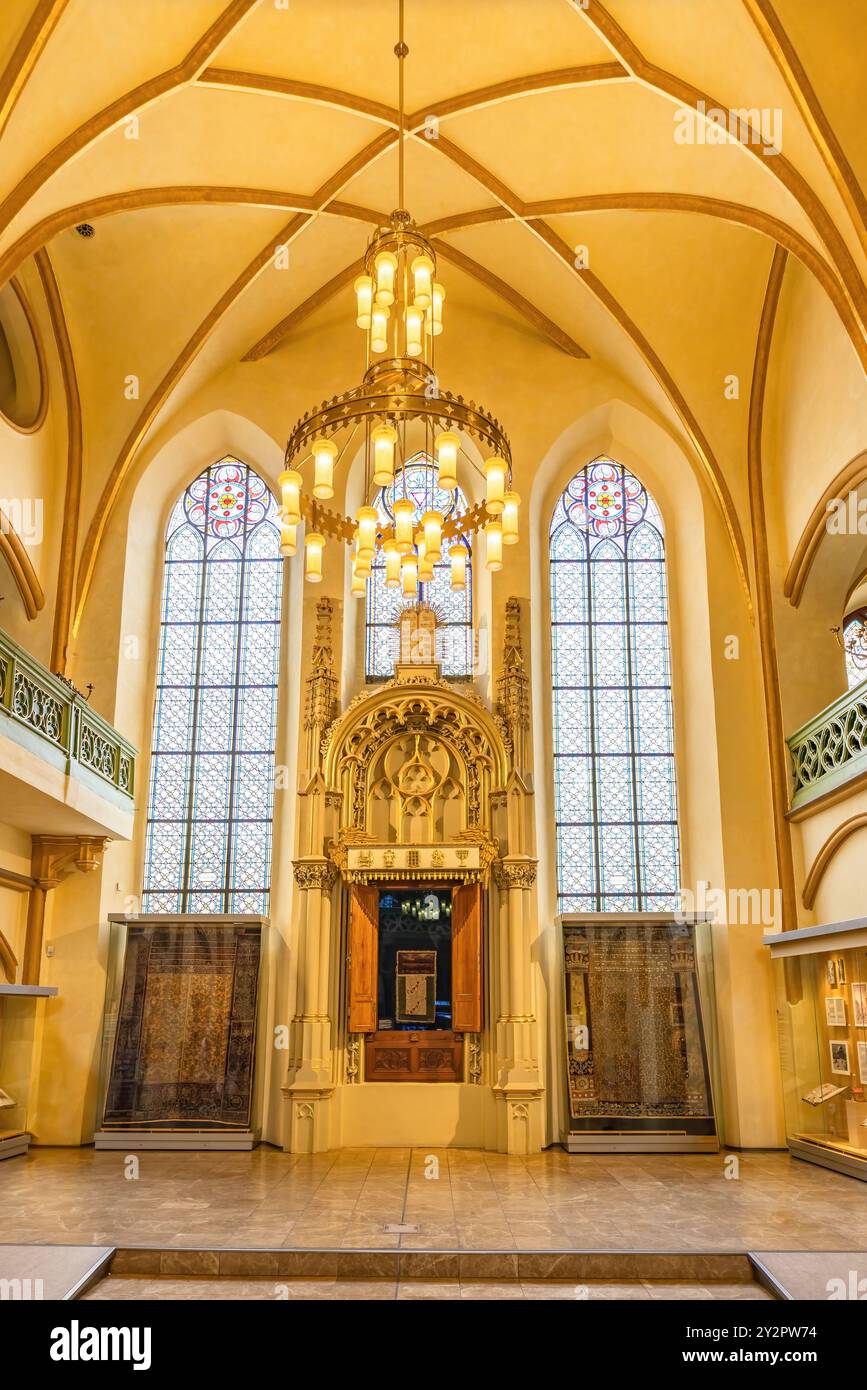 Prague, Czech Republic - May 27, 2024: main altar inside of Maisel ...