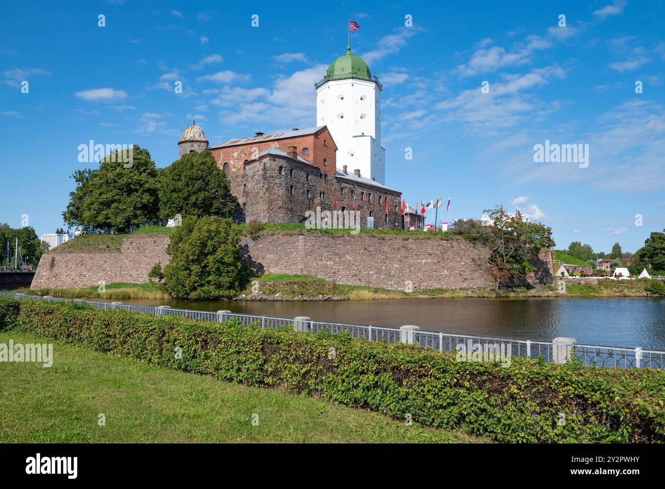 Ancient Vyborg castle in a summer landscape. Vyborg, Russia Stock Photo ...