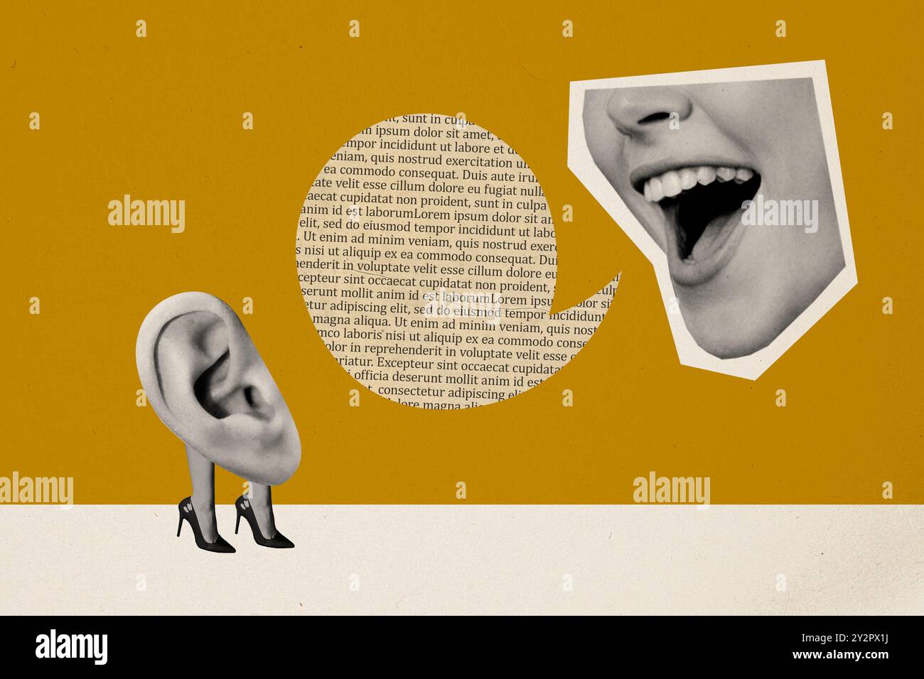 Composite photo collage of happy faceless huge mouth ear friends stand ...