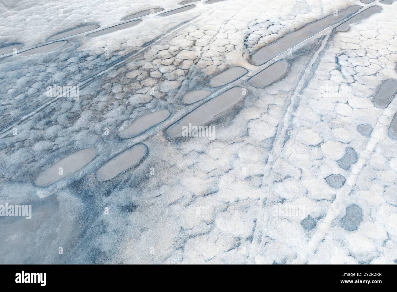 Aerial view of the salt extraction field in Quero, Toledo, showcasing ...