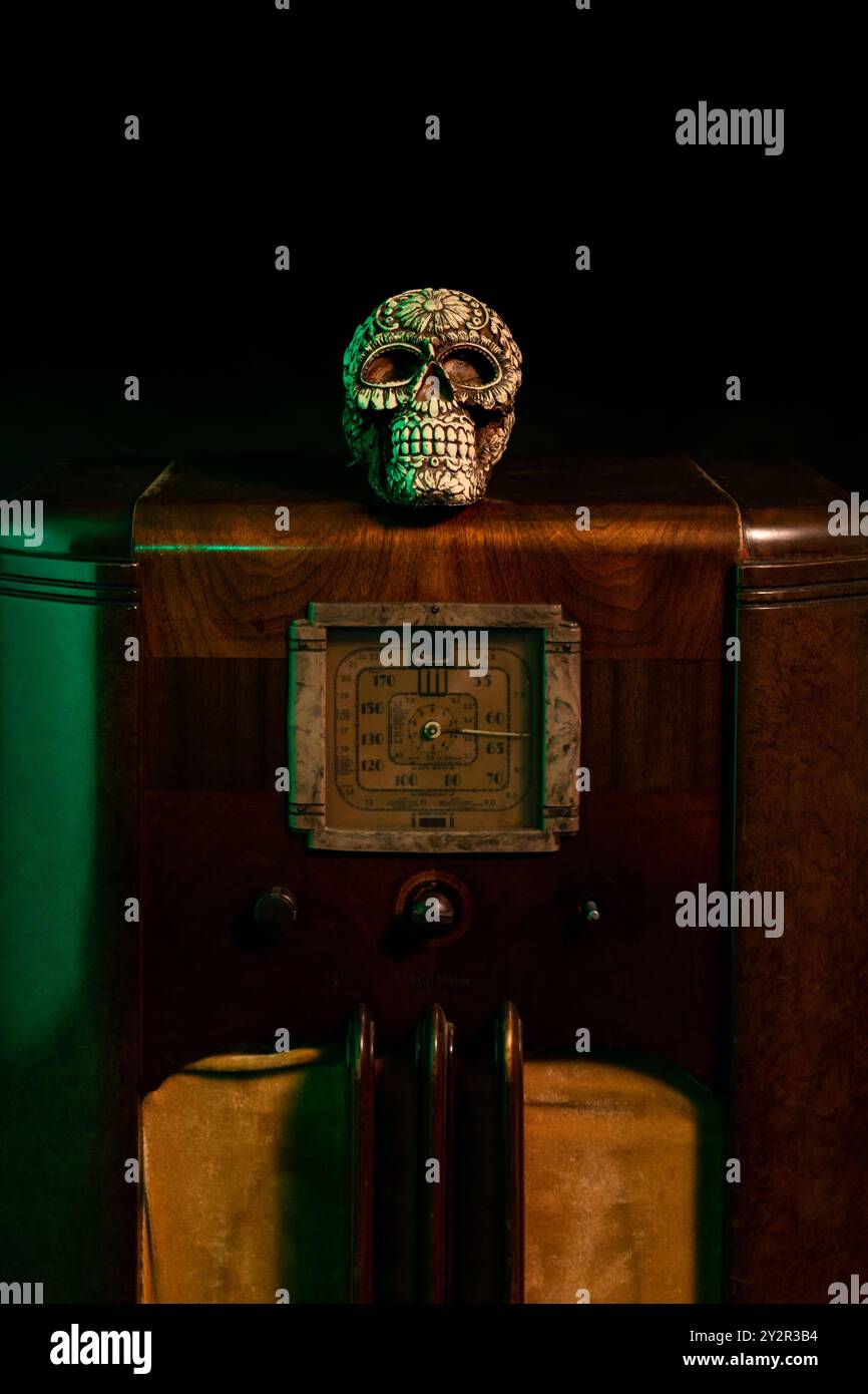 A colorfully adorned Mexican skull, symbolizing Dia de los Muertos ...