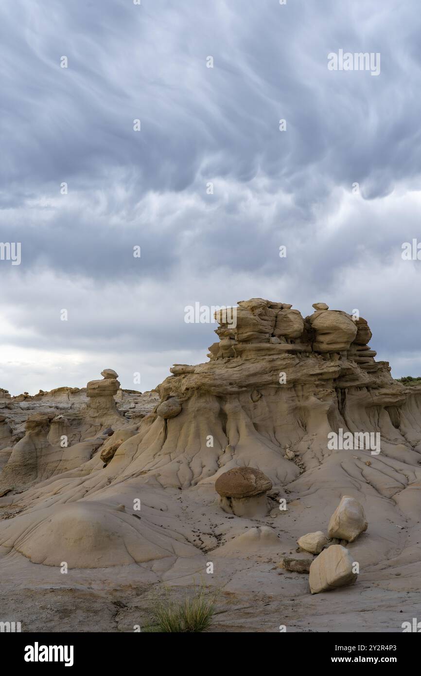 Dramatic view of the unique rock formations under stormy skies at Ah ...