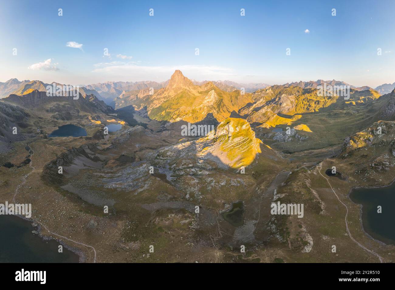 From above, an aerial view captures the majestic Lacs d'Ayous in the ...