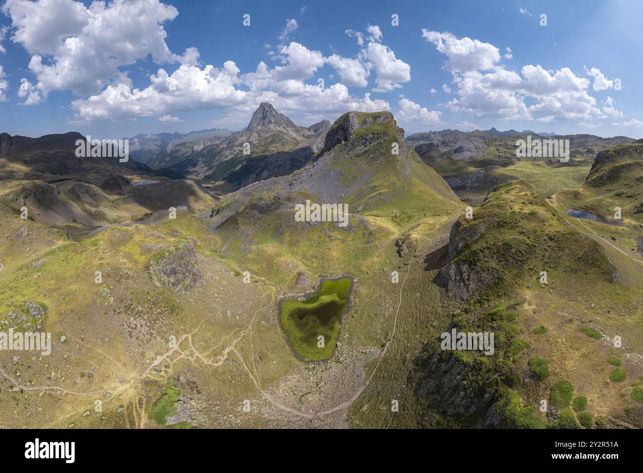 From above, this drone-captured image presents the breathtaking Lacs d ...