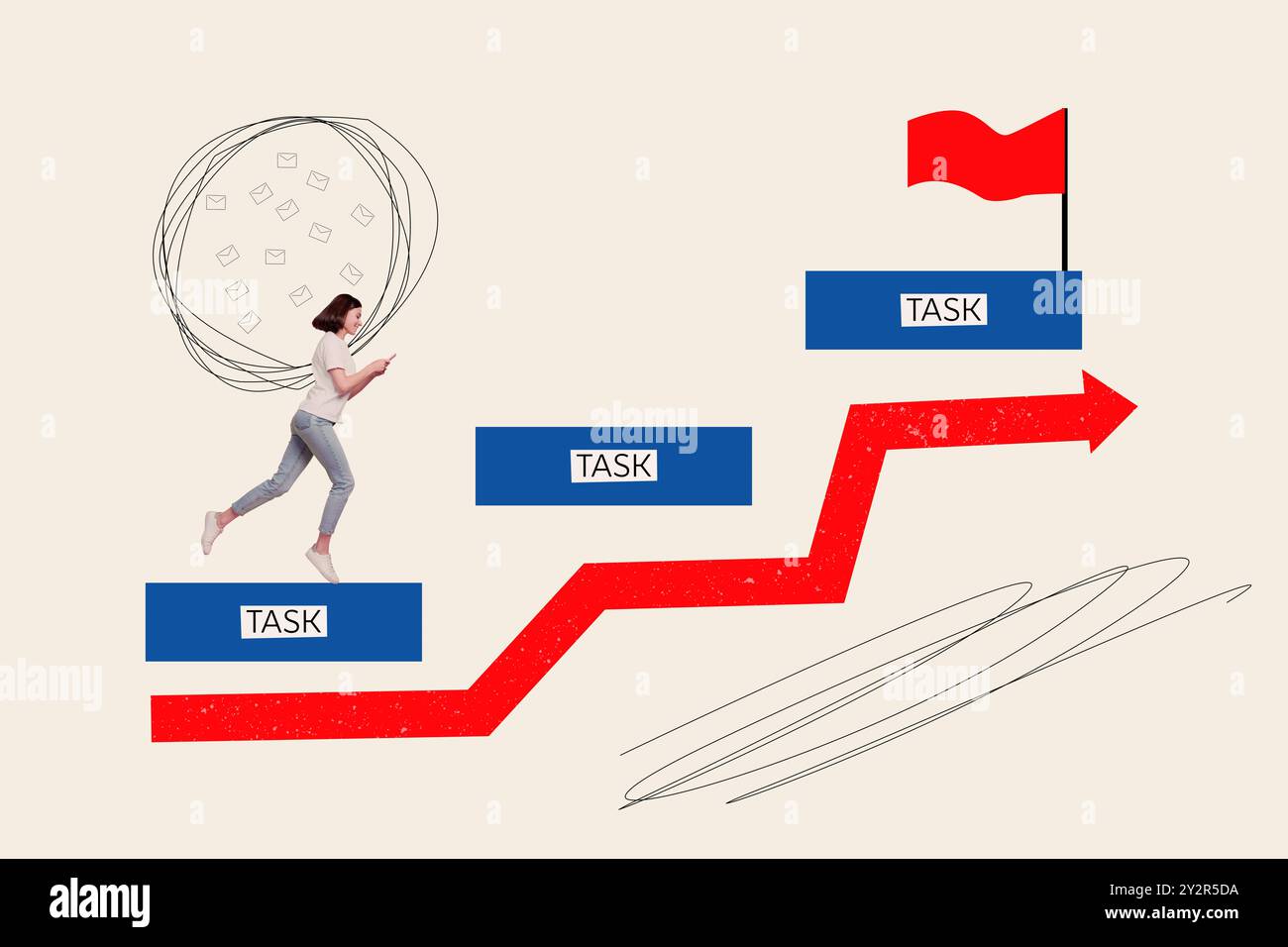 Collage artwork image sketch of motivated girl climb reach success ...