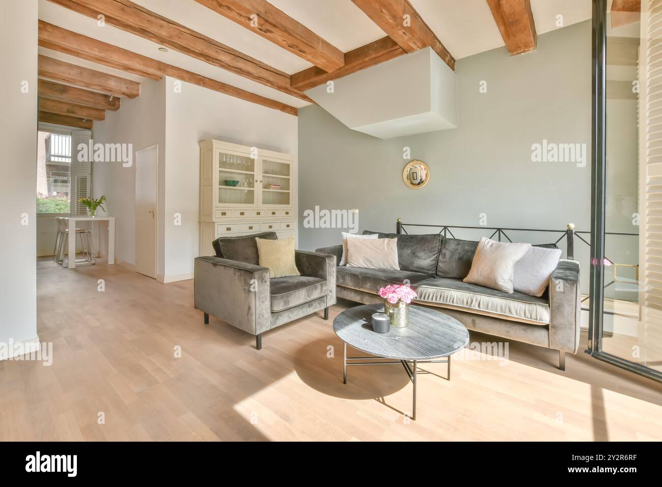 Bright modern living room blending contemporary and rustic styles ...