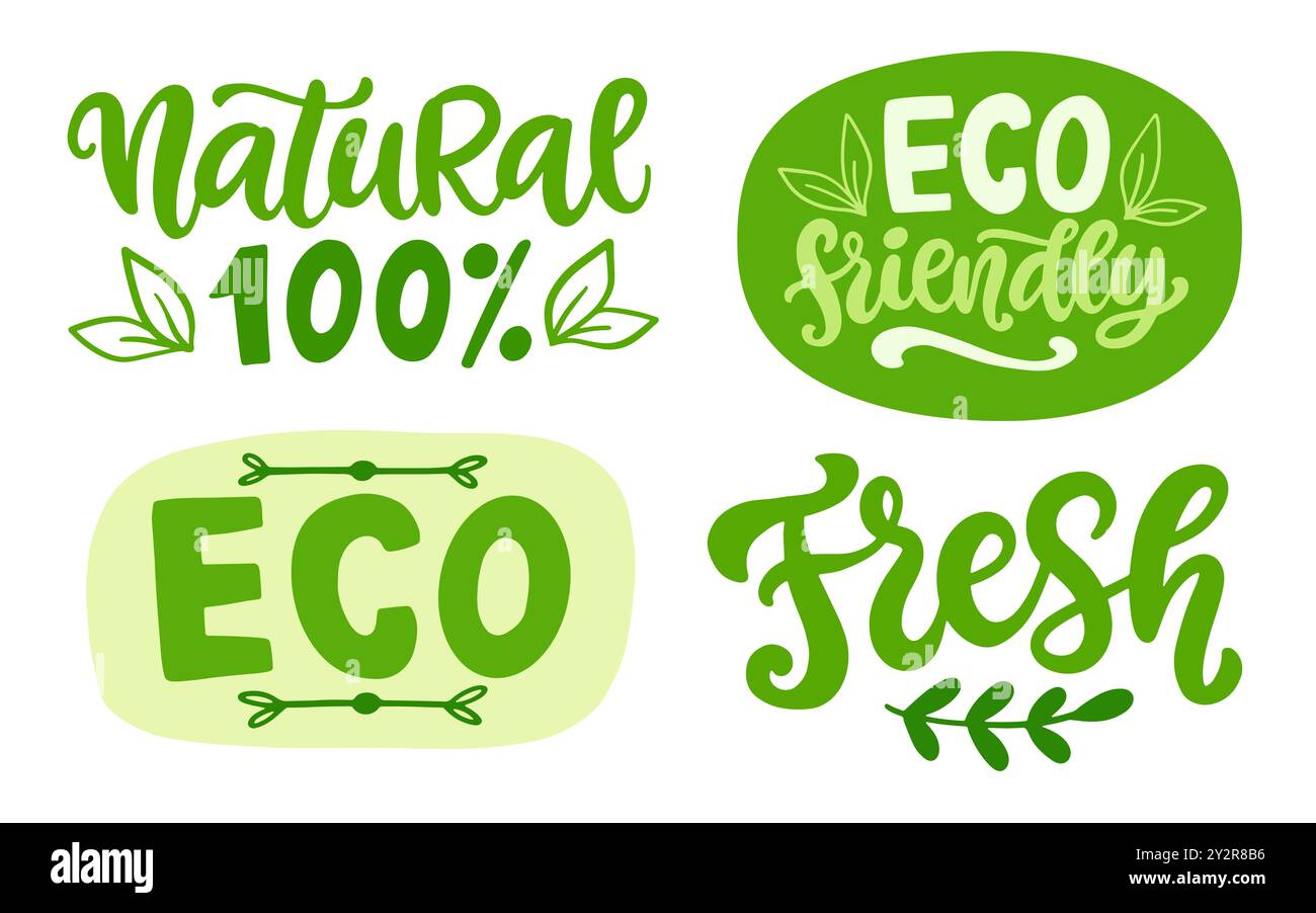 Eco Friendly Organic Food Vector Lettering Set Stock Vector Image & Art ...