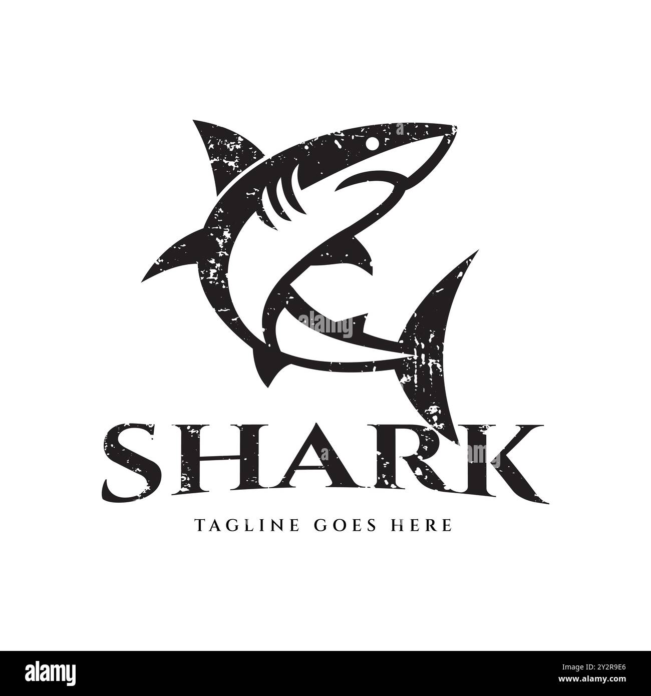 Shark logo vector vintage retro silhouette illustration icon on white ...