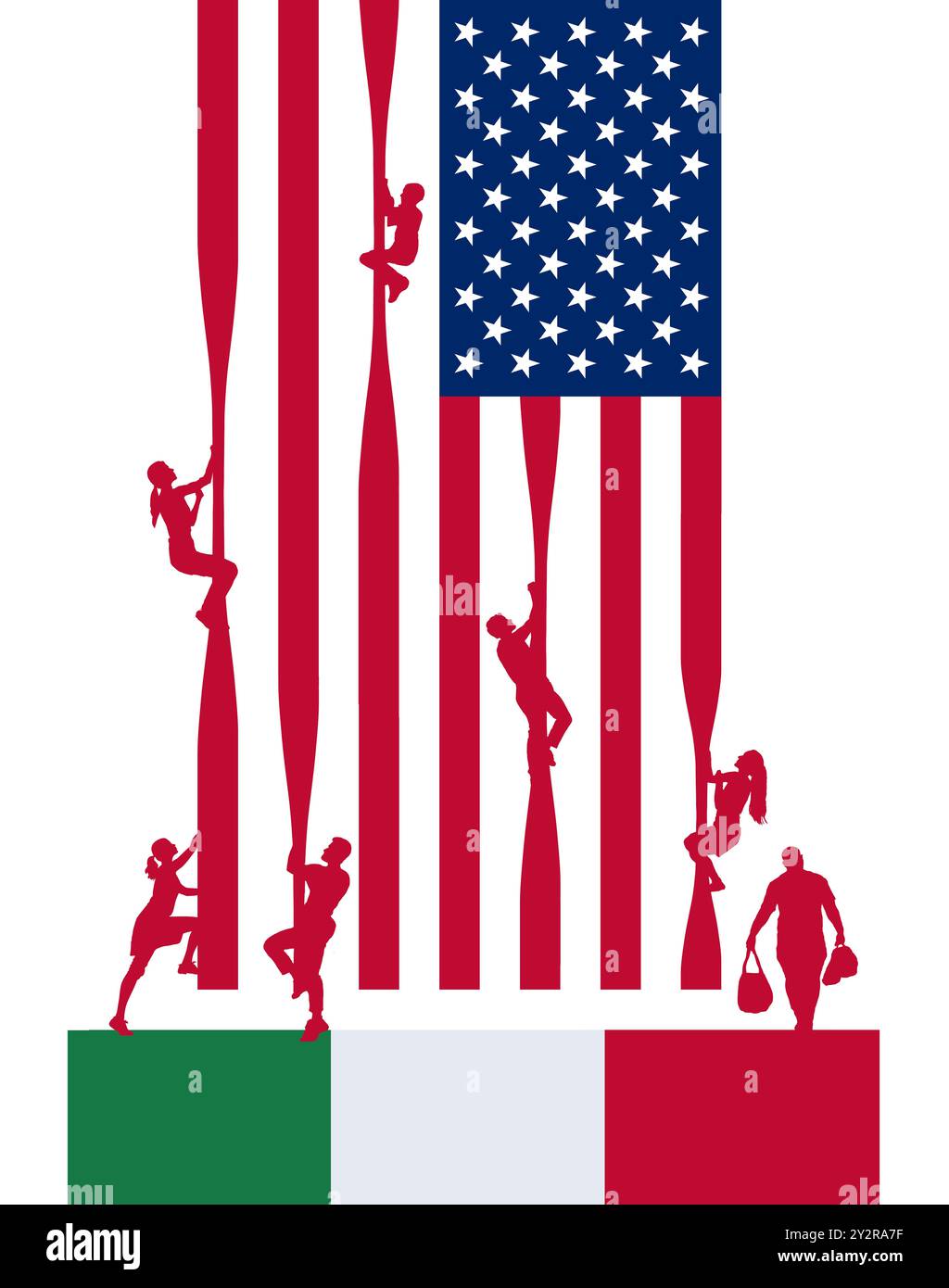 People are climbing up an American flag hoping to cross the border ...