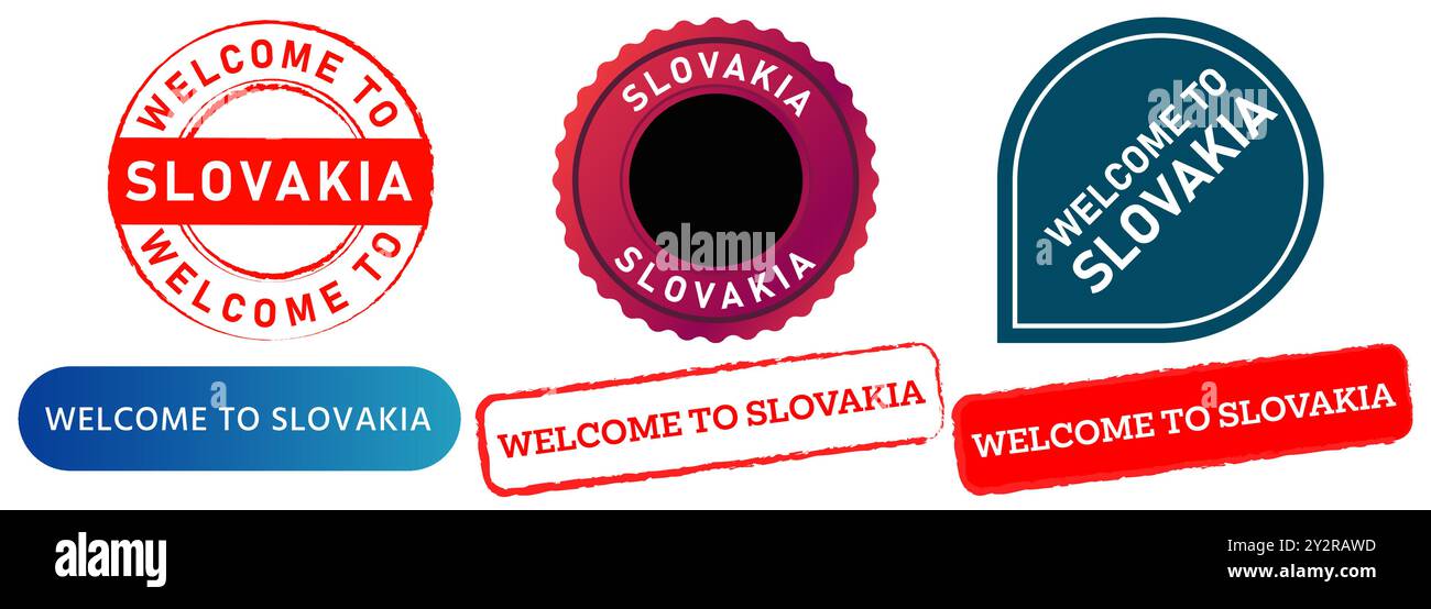 Welcome to Slovakia badge colorful stamps greet Europe country tourist ...