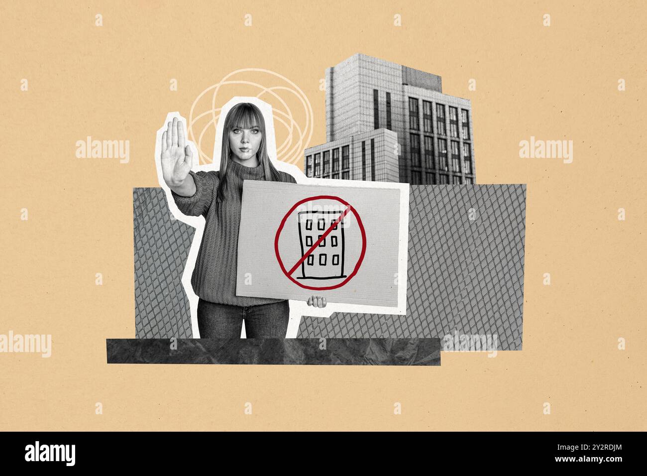 Composite photo collage of strict girl hold poster forbidden sign ...