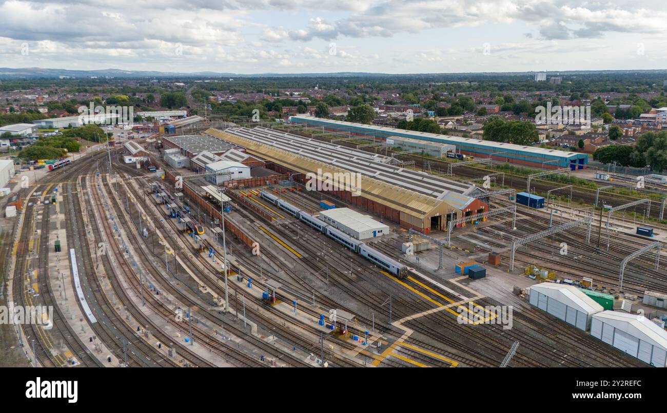 Aerial Manchester Longsight railway depot and Hyde road Stock Photo - Alamy