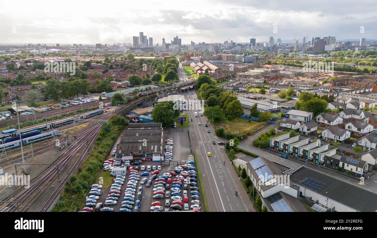Aerial Manchester Longsight railway depot , with Hyde road running to ...