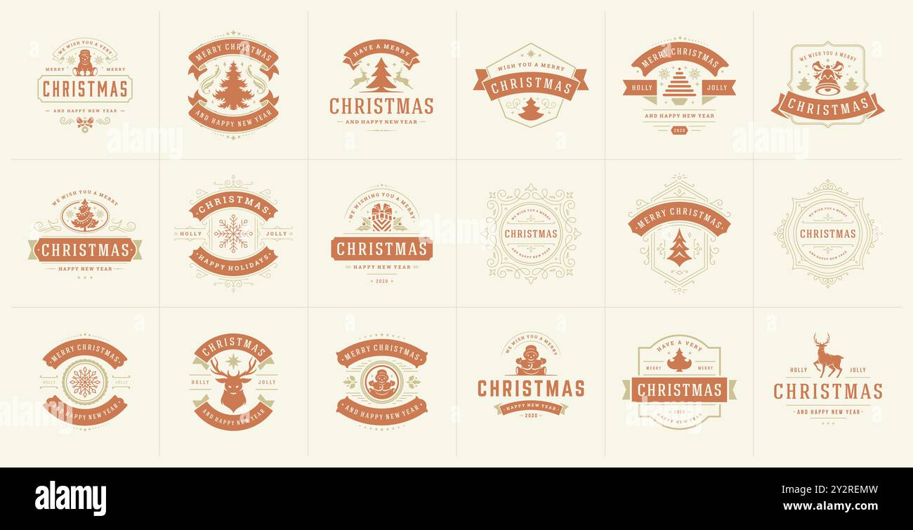 A collection of vintage-style Christmas labels showcasing various ...