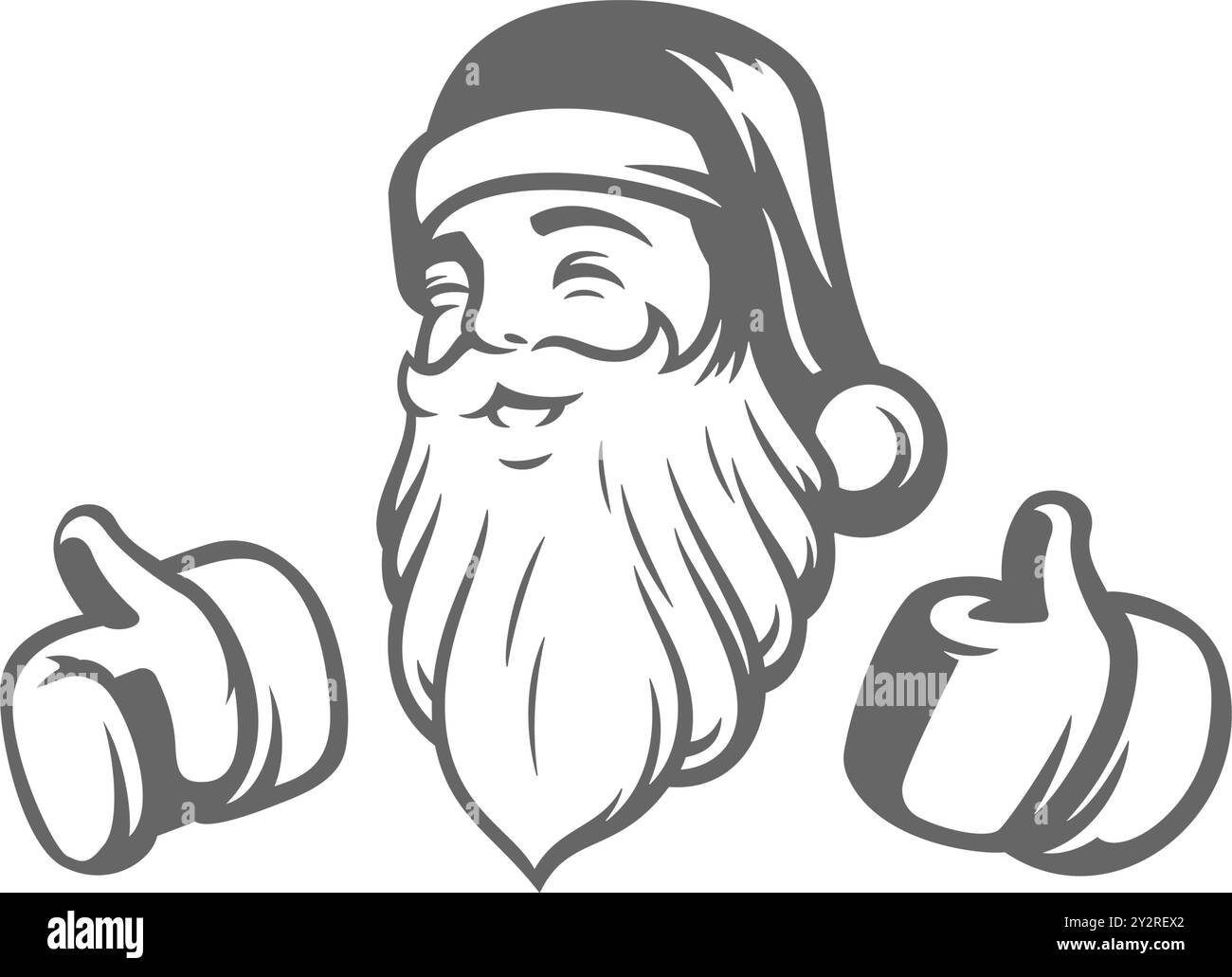 Vector illustration of silhouette of cheerful Santa Clause smiling and ...