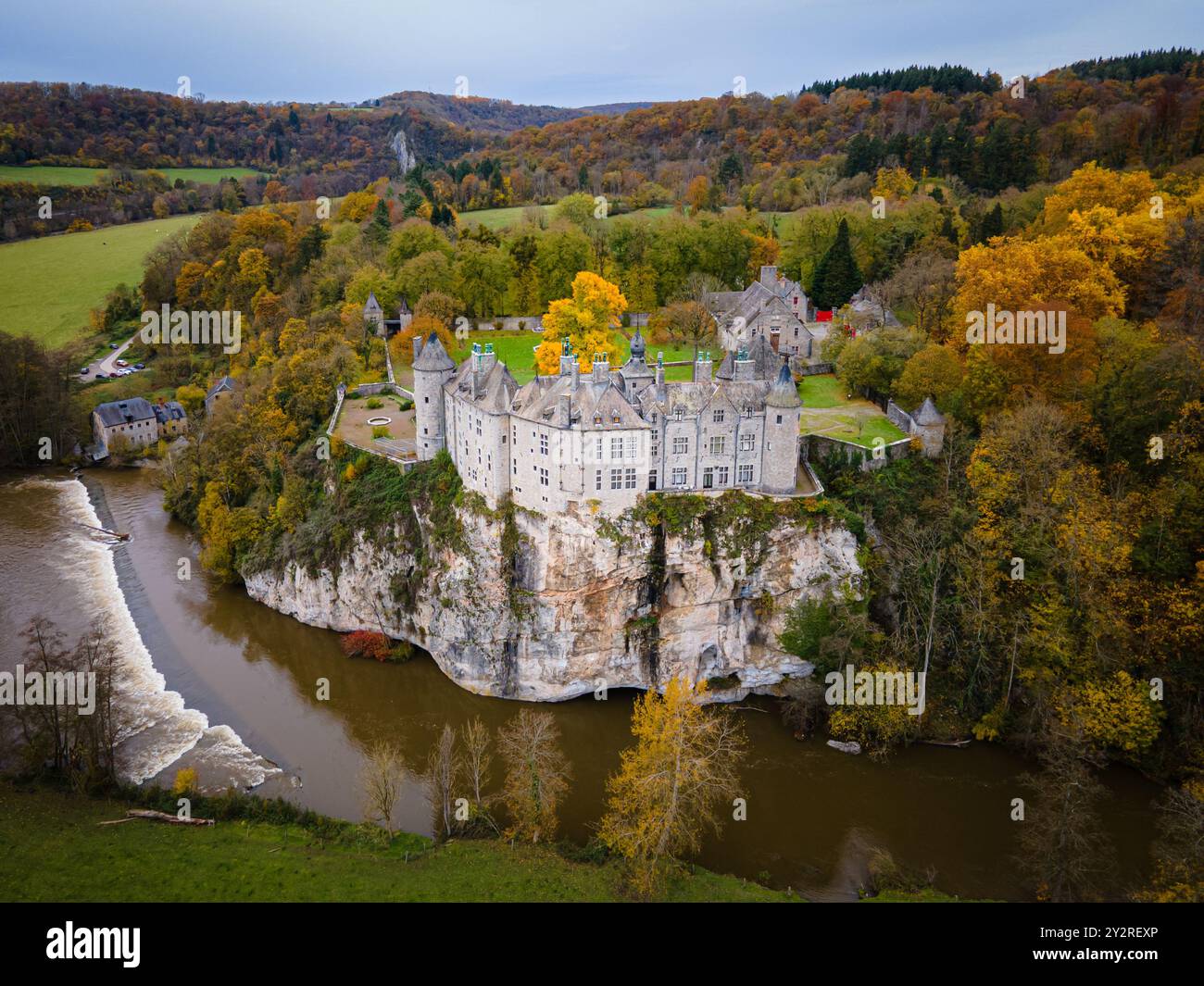 Aerial View Of Walzin Castle Near Dinant In Belgium Wallonia Stock