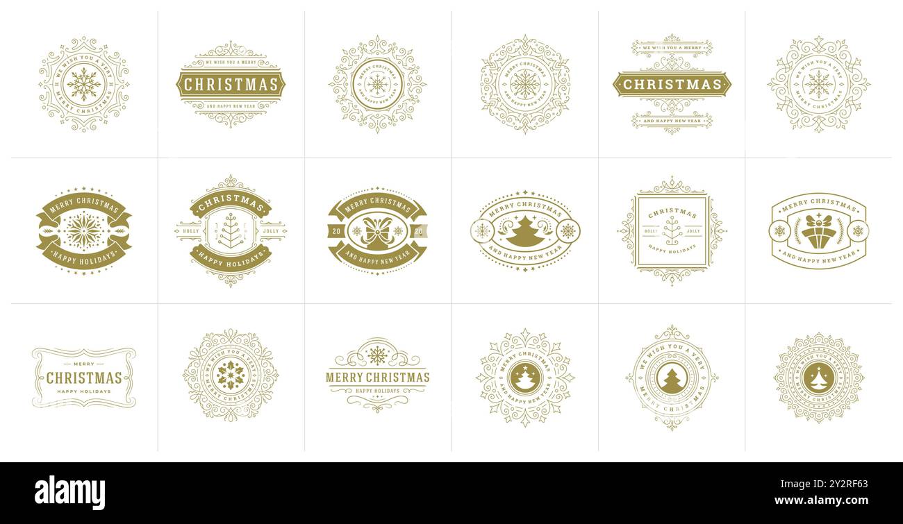 A collection of vintage-style Christmas labels adorned with various ...