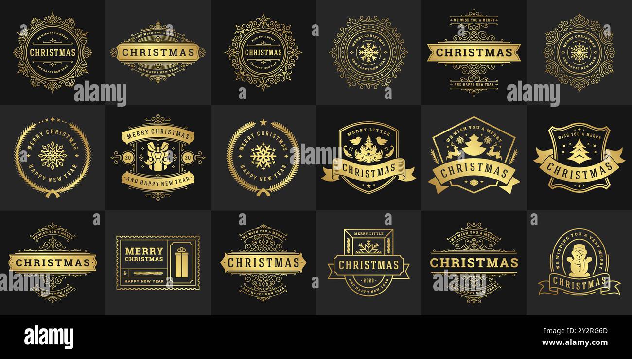 A diverse selection of vintage-style logos celebrating Christmas and ...
