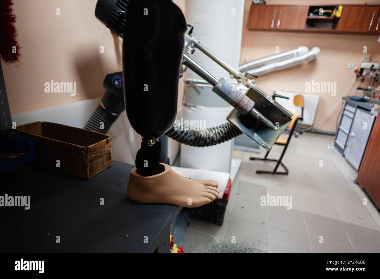 Image of a prosthetic leg in a workshop, showcasing the manufacturing ...