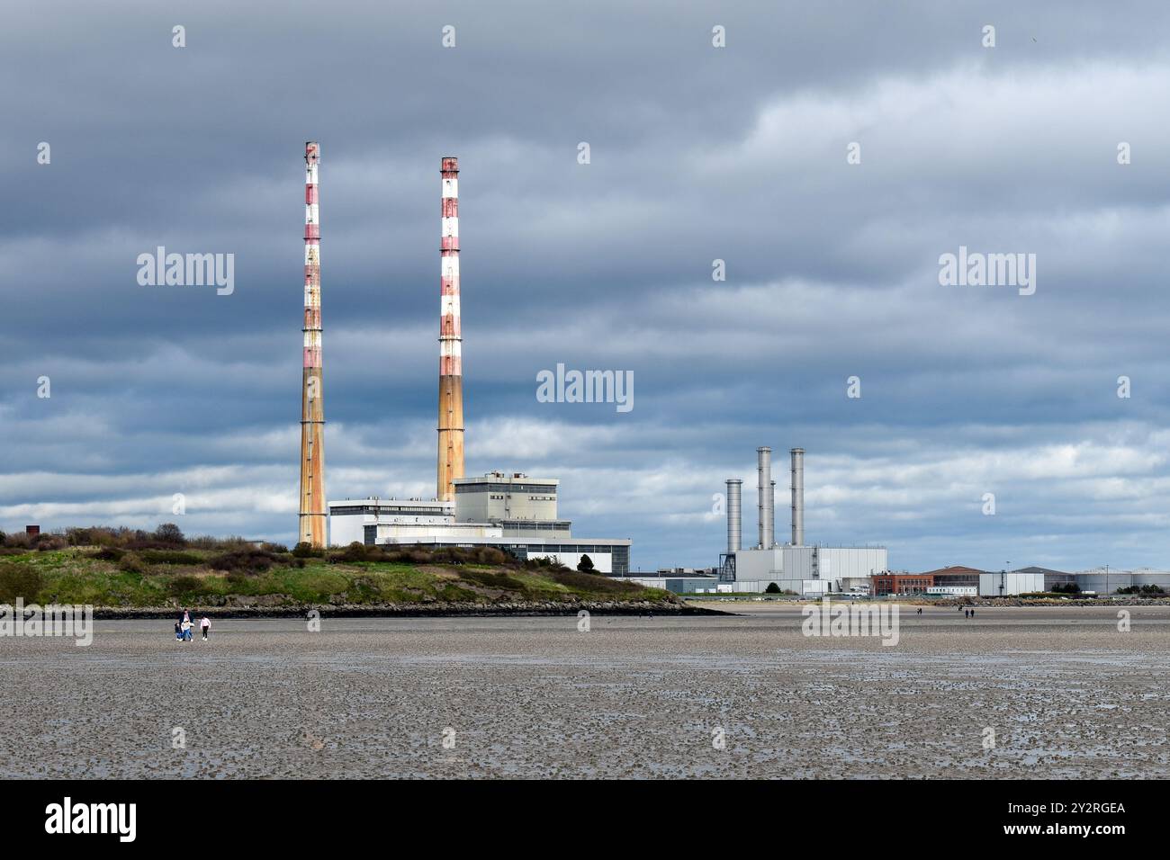 The iconic poolbeg towers in Dublin, Ireland against the cloudy sky ...