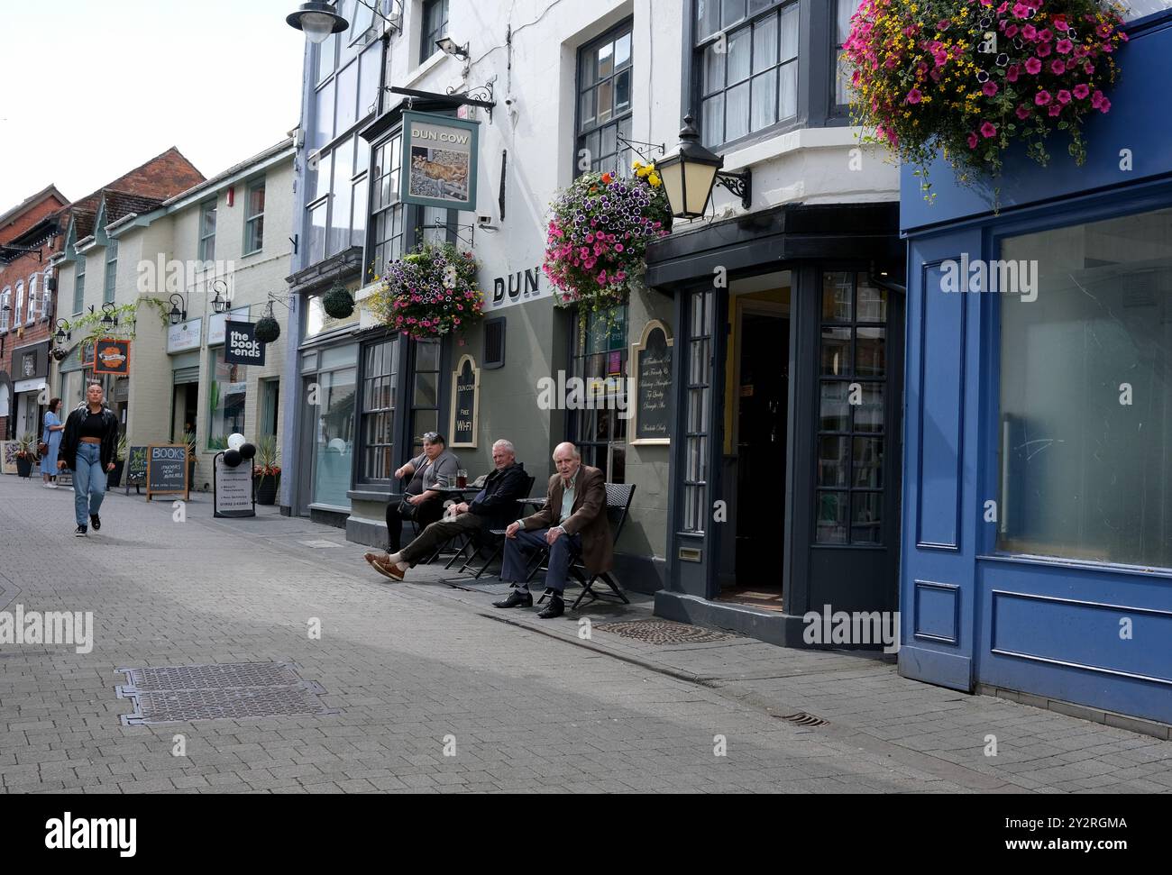 Customers sitting outside town centre pub in Wellington, Uk Stock Photo ...
