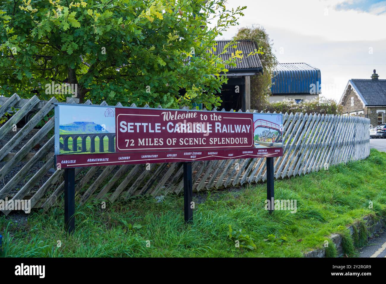 Sign promoting the Settle Carlisle Railway promoting 72 miles of scenic ...