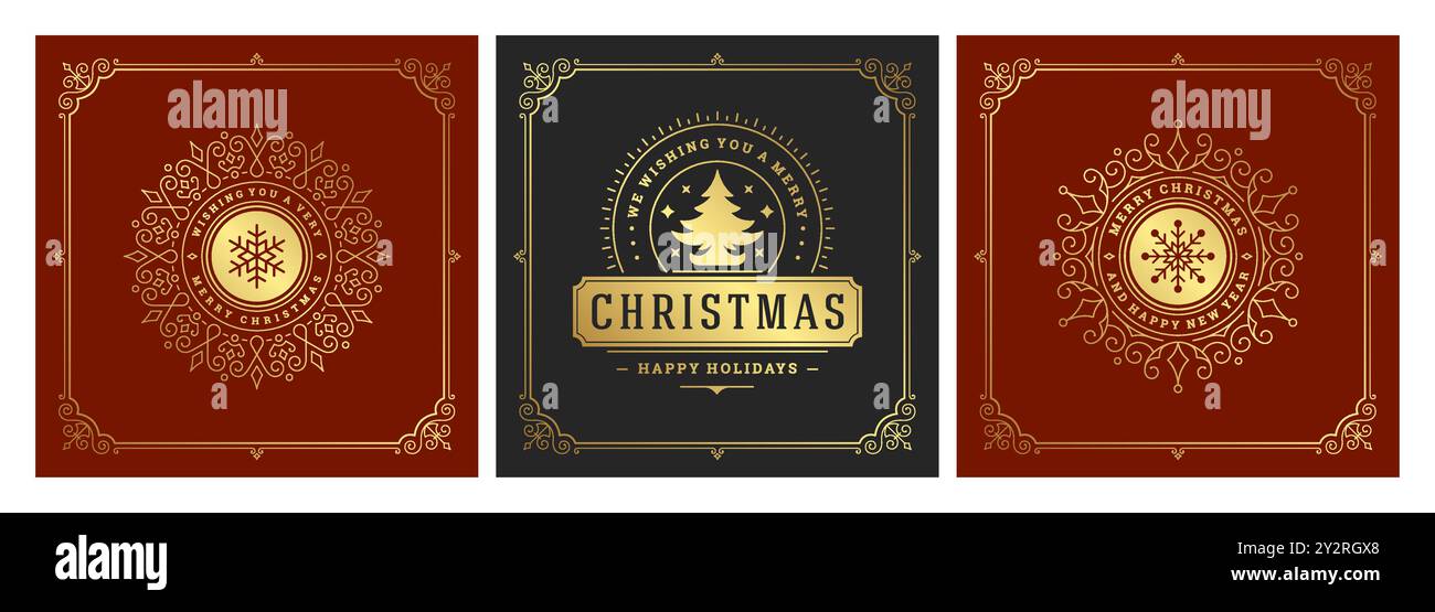 Three beautifully designed holiday cards feature intricate gold ...