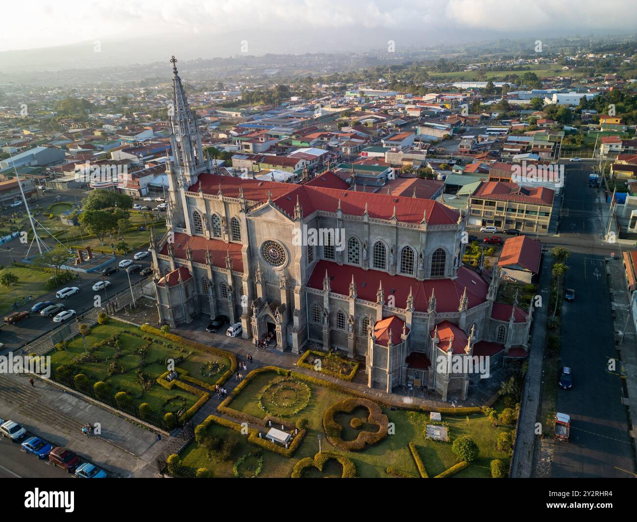 An aerial drone shot of the Catholic Church located in Coronado Costa ...