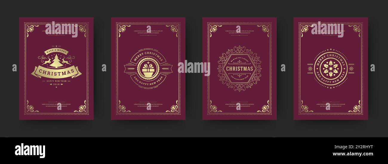 A collection of four distinct Christmas greeting cards features elegant ...