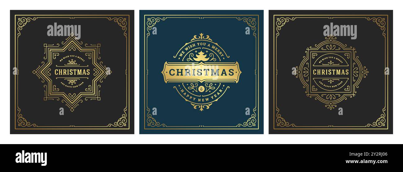 Three stylish greetings convey festive wishes for Christmas and New ...
