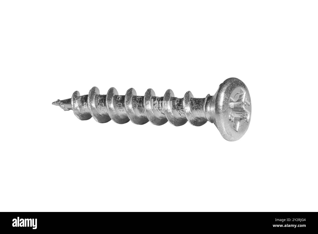 The metal screw is positioned on a clean background, highlighting its ...