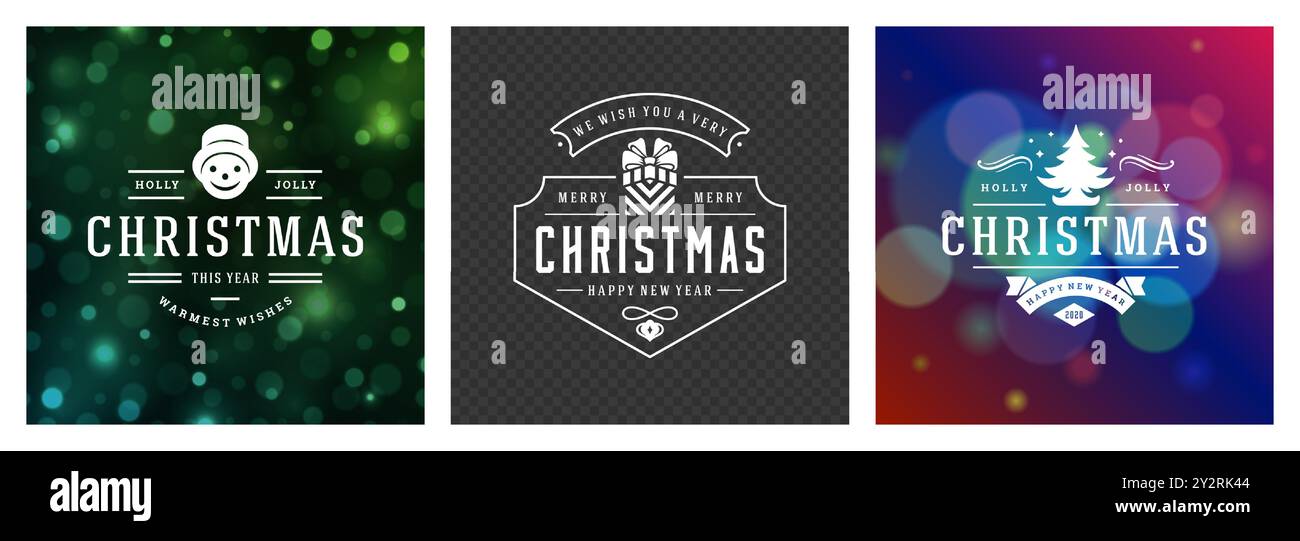 Three artistic greeting designs feature festive decorations celebrating ...