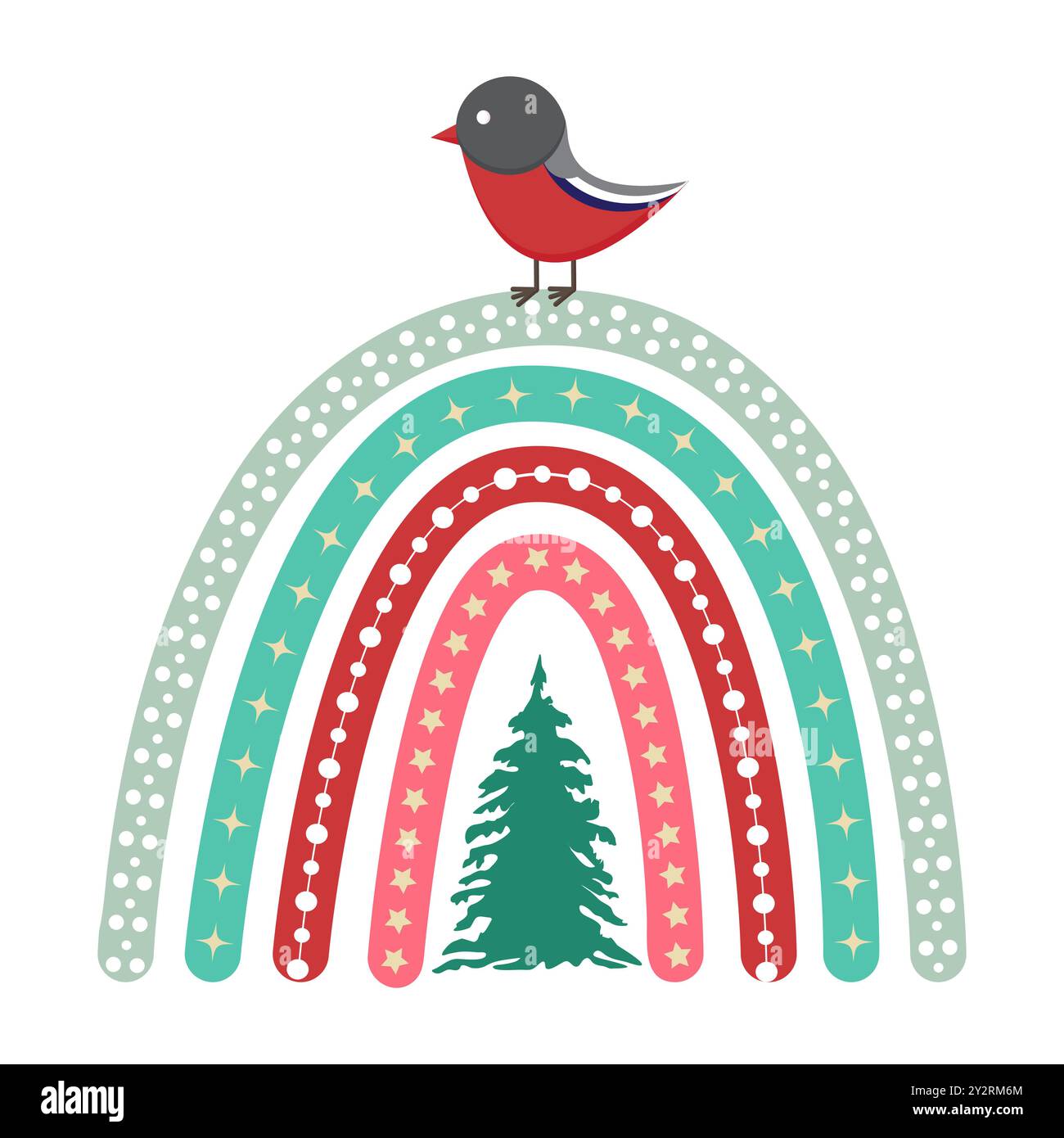 Christmas boho rainbow, vector illustration. Cute childish rainbow with ...