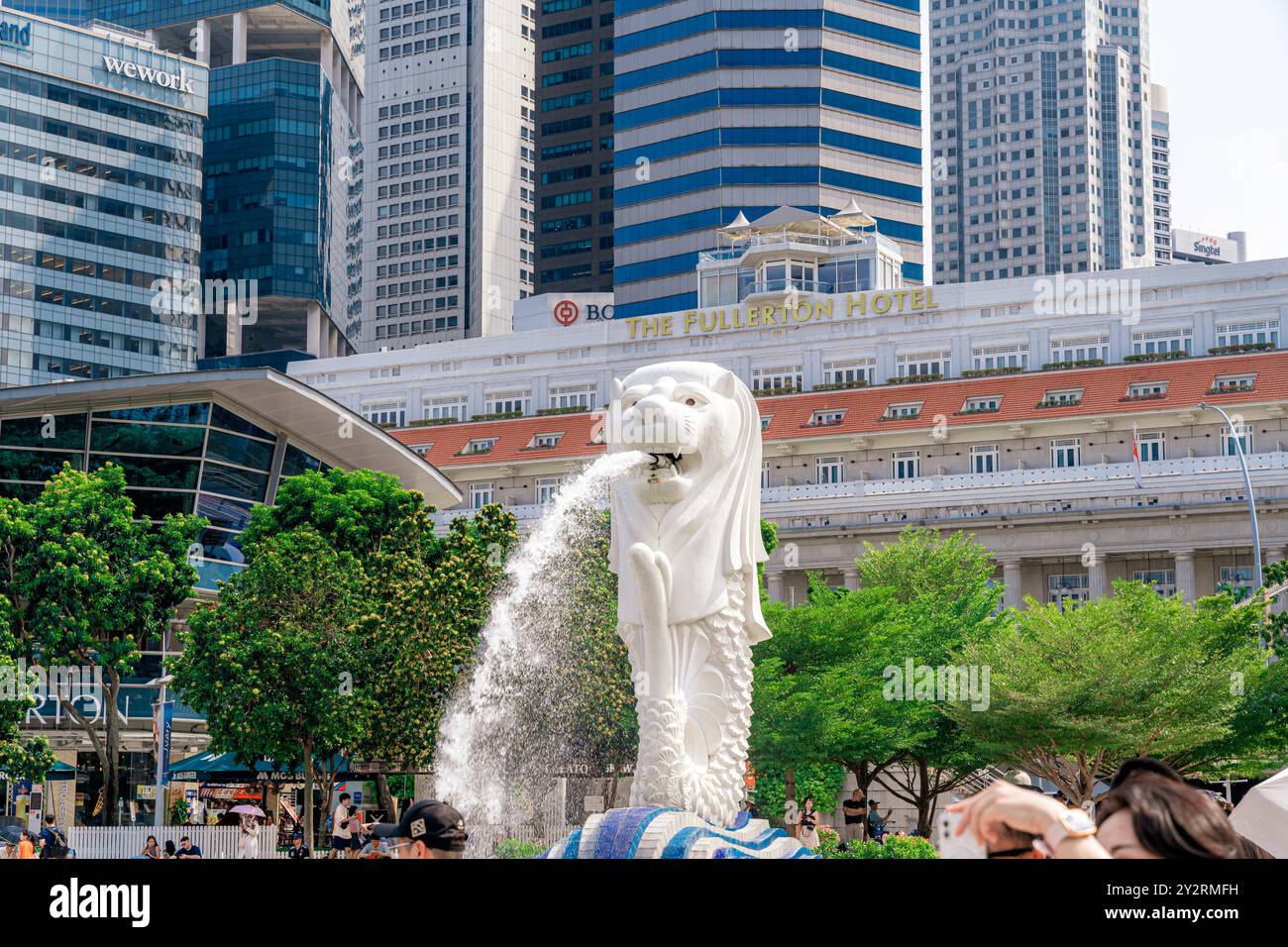 Singapore - Jun 13 2024: Merlion Fountain at Merlion Park and Singapore ...