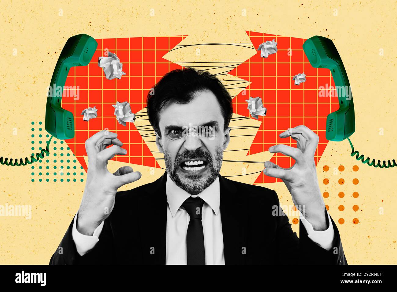 Composite photo collage of angry man call center helpline intensity ...