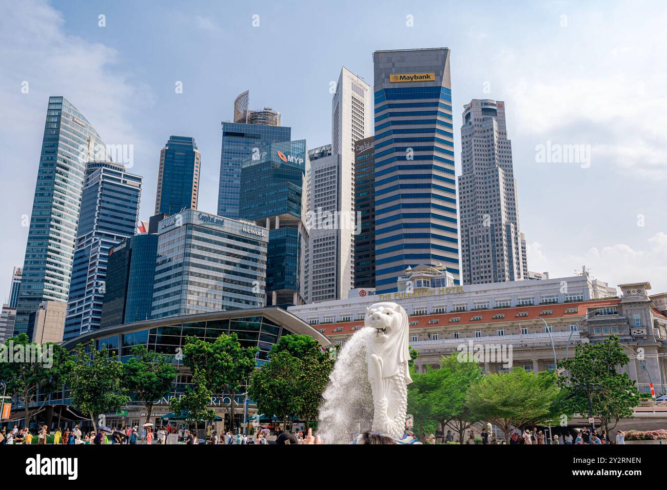 Singapore - Jun 13 2024: Merlion Fountain at Merlion Park and Singapore ...