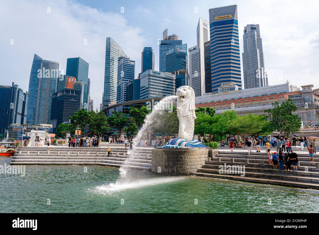 Singapore - Jun 13 2024: Merlion Fountain at Merlion Park and Singapore ...