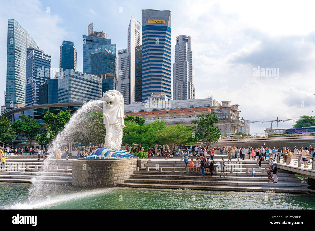 Singapore - Jun 13 2024: Merlion Fountain at Merlion Park and Singapore ...