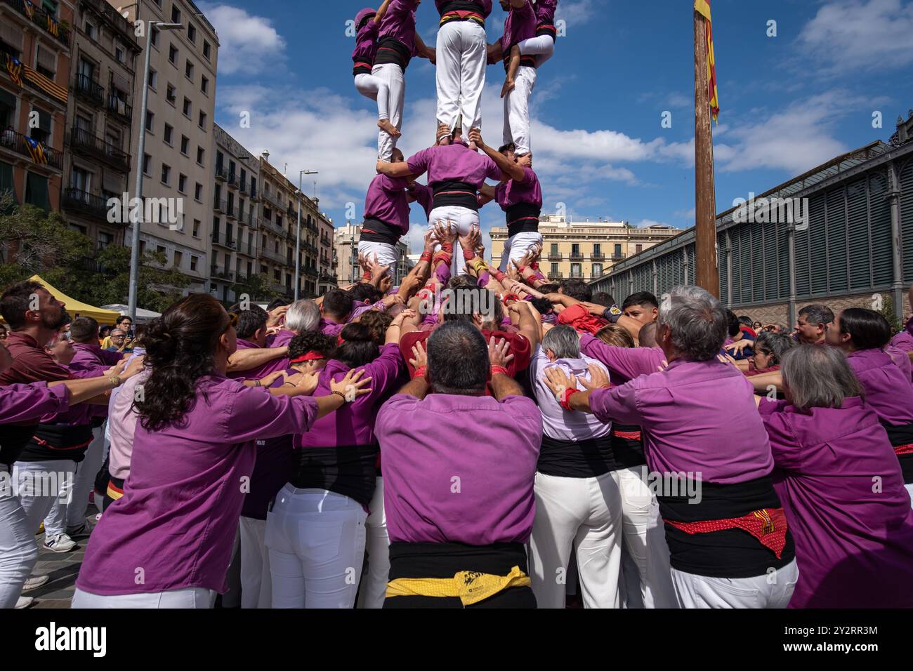 Barcelona, Spain. 11th Sep, 2024. Members of a "colla castellera" are ...