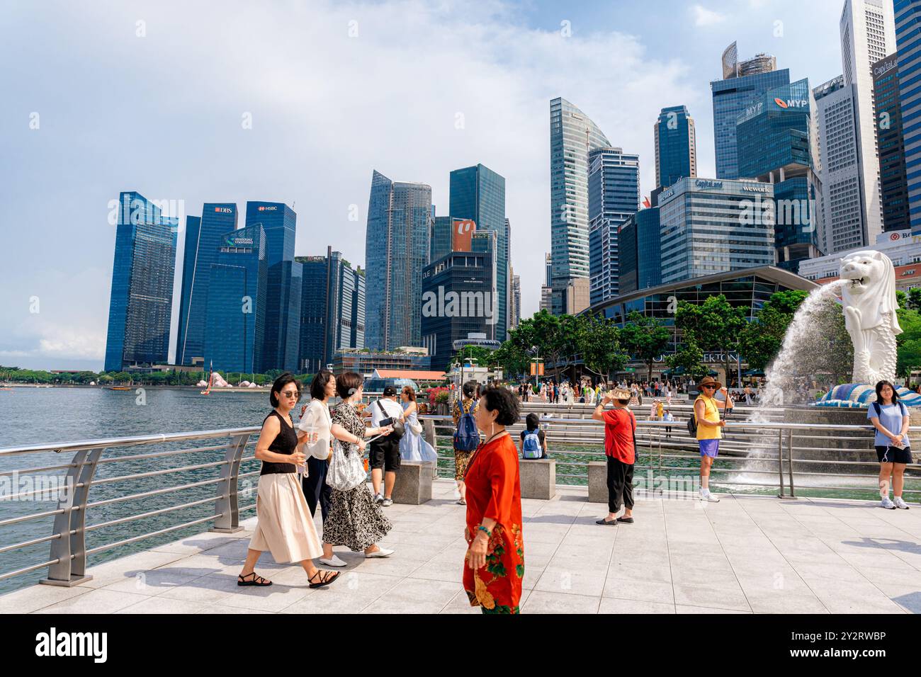 Singapore - Jun 13 2024: Merlion Fountain at Merlion Park and Singapore ...