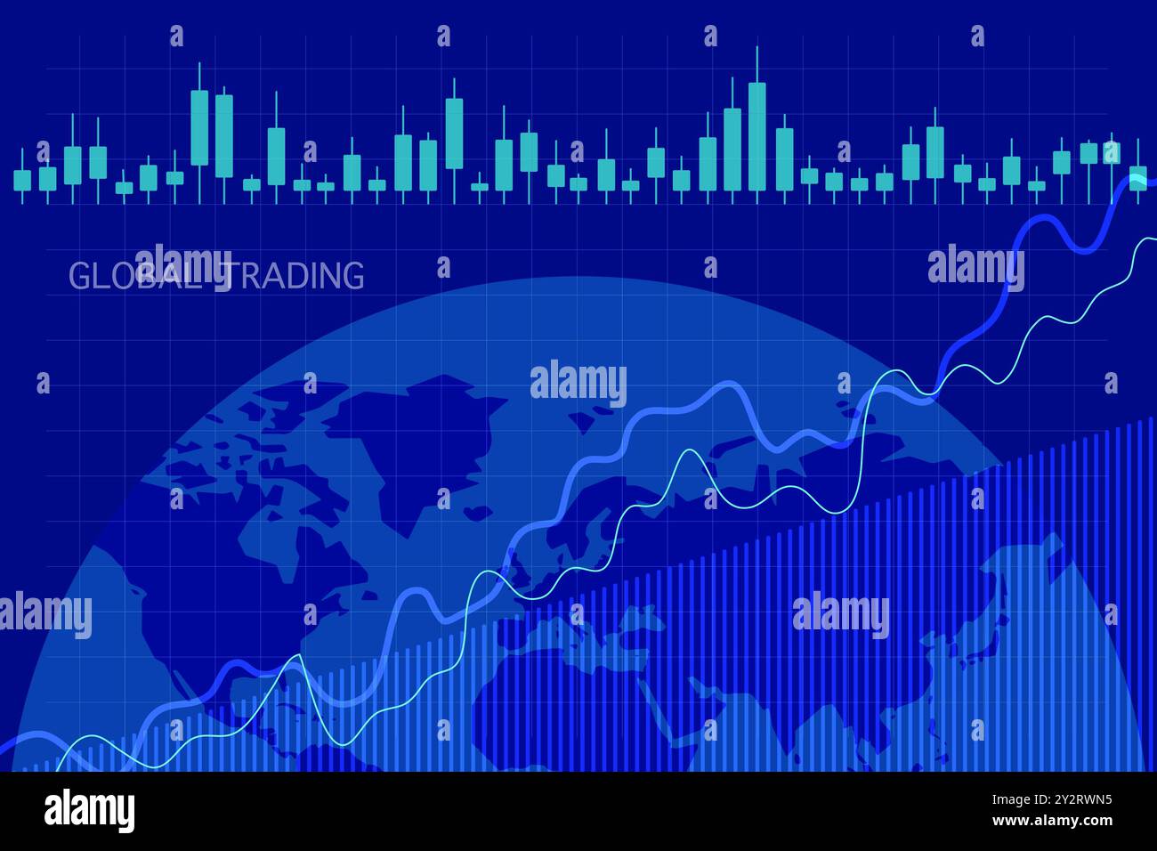 Global trading graph with world map in the background Stock Photo - Alamy