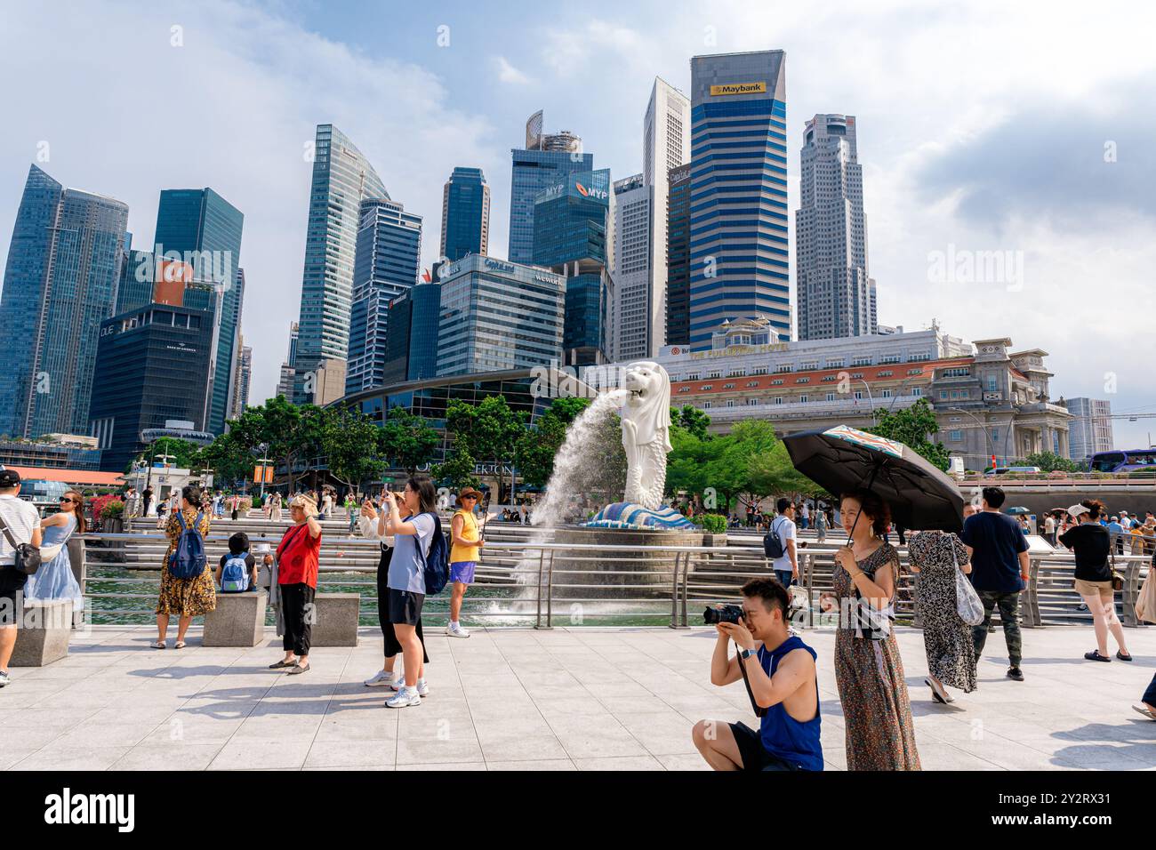 Singapore - Jun 13 2024: Merlion Fountain at Merlion Park and Singapore ...