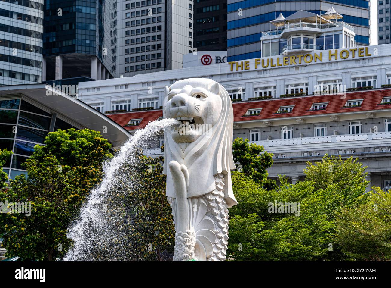 Singapore - Jun 13 2024: Merlion Fountain at Merlion Park and Singapore ...