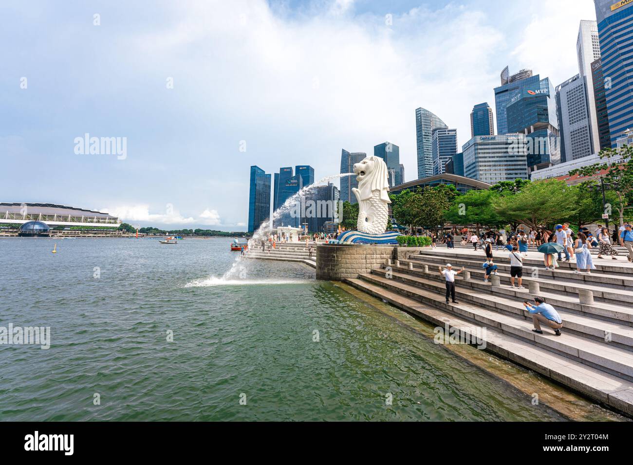 Singapore - Jun 13 2024: Merlion Fountain at Merlion Park and Singapore ...