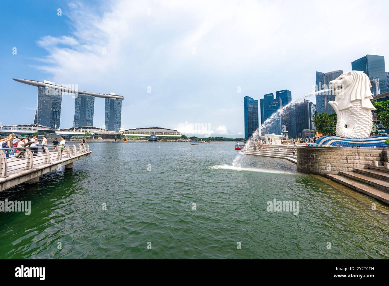 Singapore - Jun 13 2024: Merlion Fountain at Merlion Park and Singapore ...