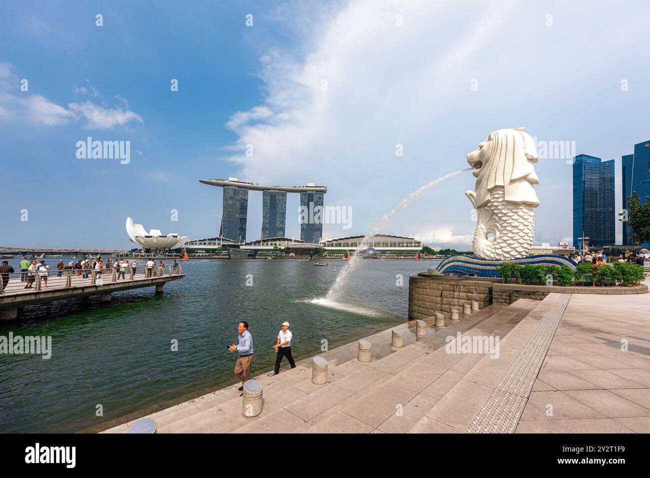 Singapore - Jun 13 2024: Merlion Fountain at Merlion Park and Singapore ...