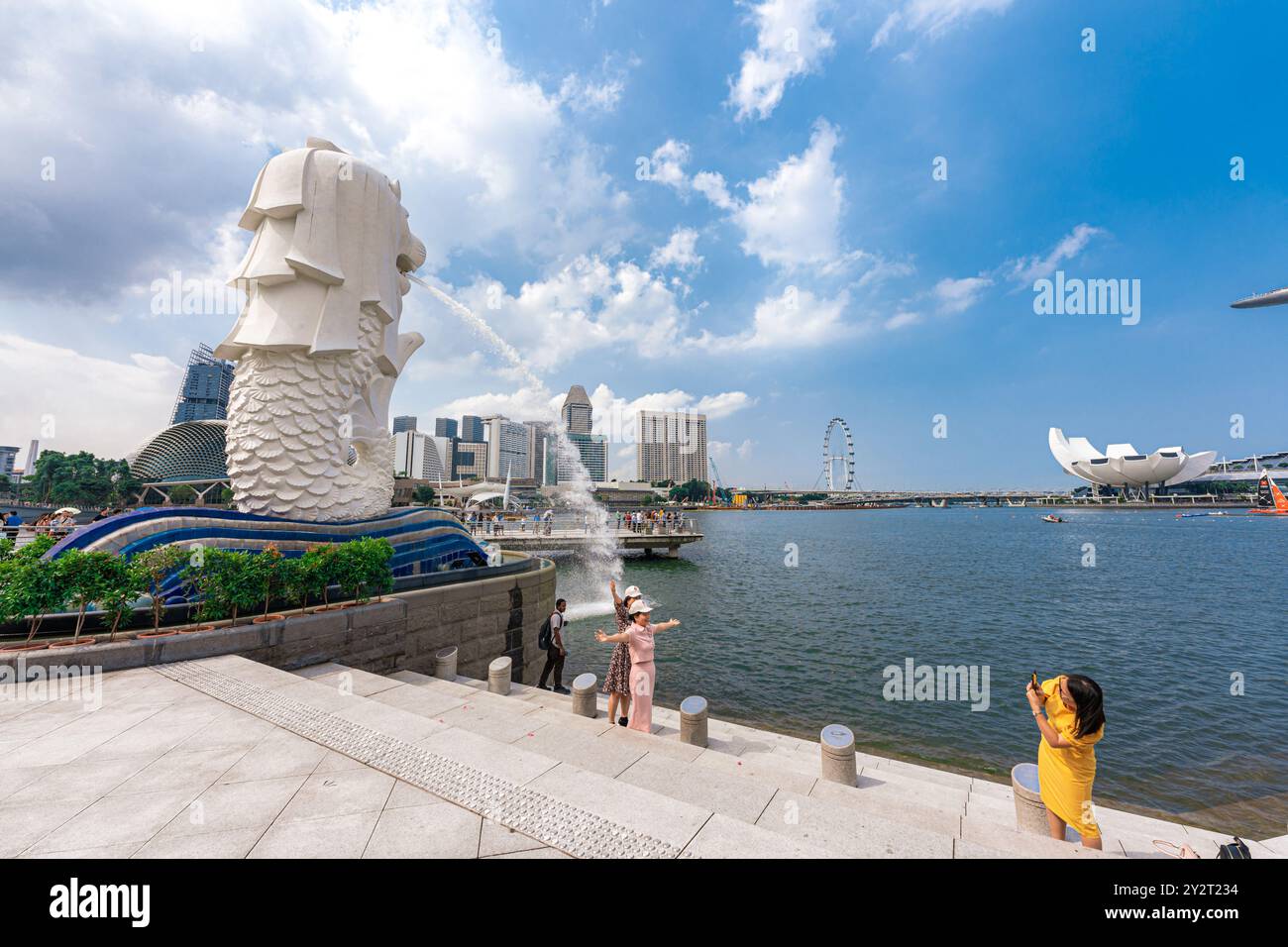 Singapore - Jun 13 2024: Merlion Fountain at Merlion Park and Singapore ...