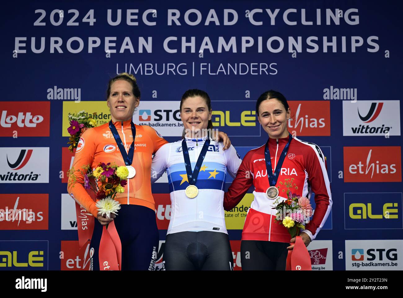 Hasselt, Belgium. 11th Sep, 2024. Dutch Ellen Van Dijk, winner of the silver medal, Belgian ...