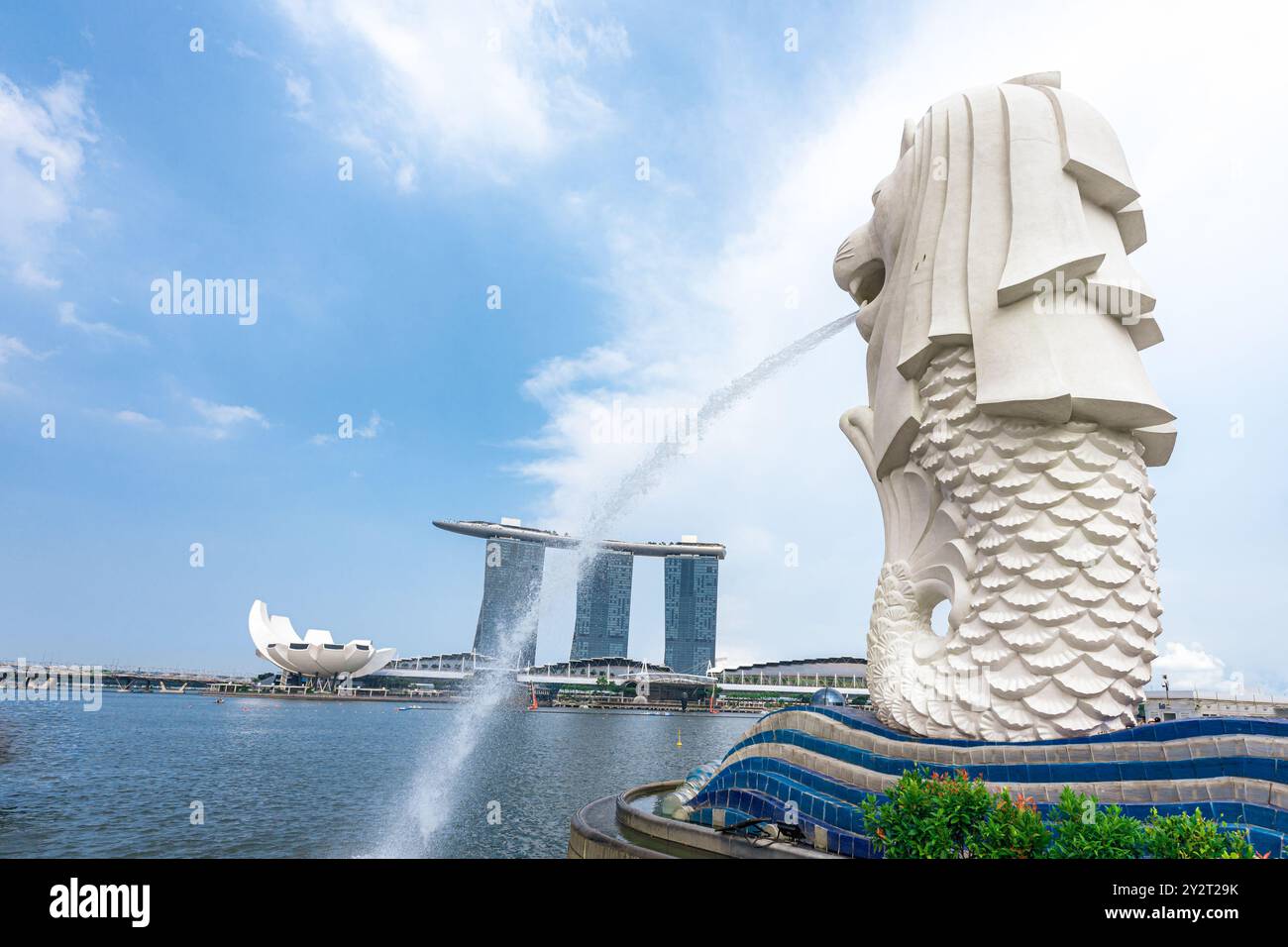 Singapore - Jun 13 2024: Merlion Fountain at Merlion Park and Singapore ...